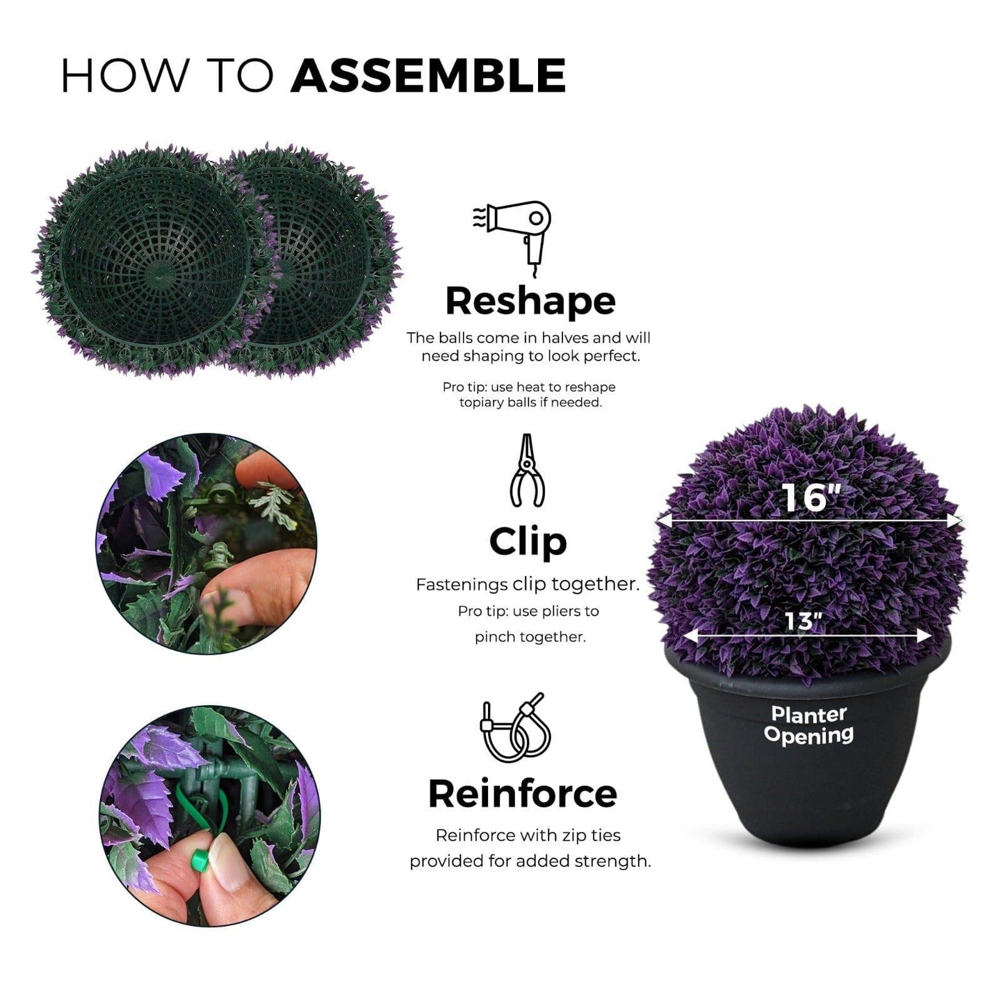 16” Pair of Large - Jagged Purple Leaf Topiary Balls – 365 Curb Appeal